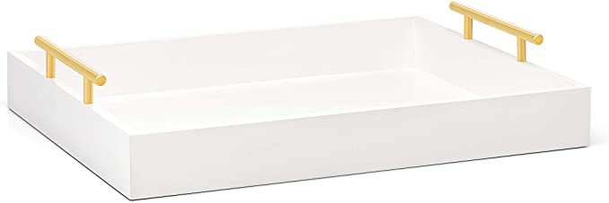 White acrylic tray with gold handles 12" by 16" – Silver Spoon Party Rental